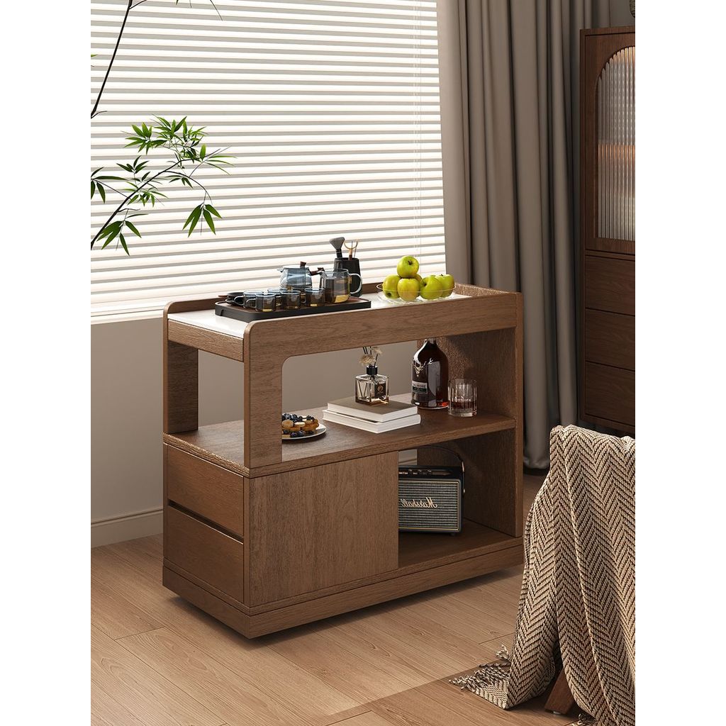 Slate Movable Side Table Solid Wood Sofa Side Cabinet Coffee Table with ...