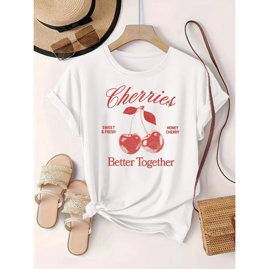Women'S Cherry Print T-Shirt - Sweet & Fresh Cherry Design with ...