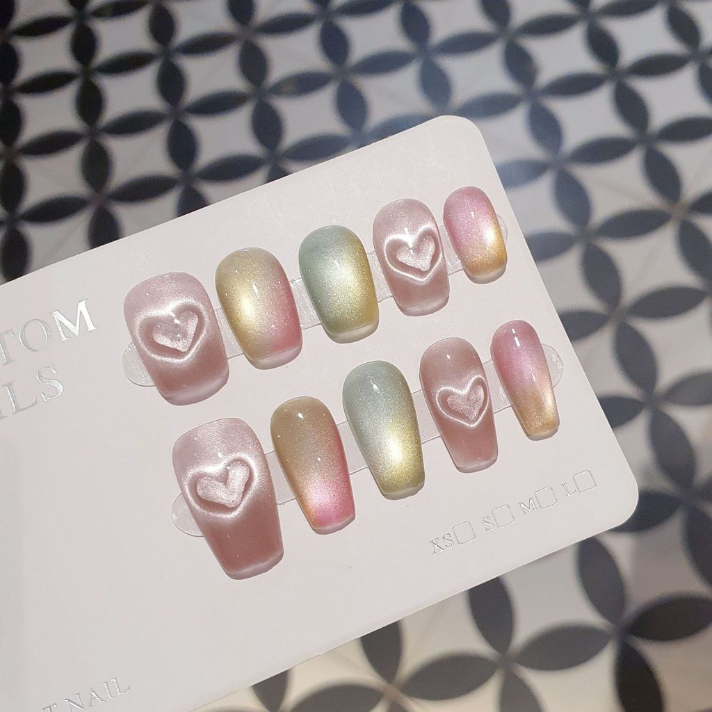 Pure Handmade Phototherapy Wearing Nail Rainbow Candy Summer Dopamine ...