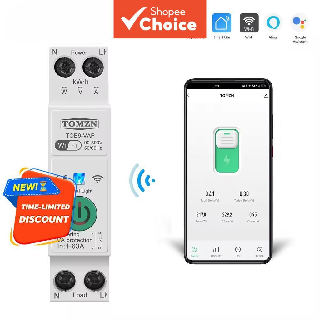 For TUYA 63A WiFi/Zigbee MCB Smart Circuit Breaker Over Current Under ...