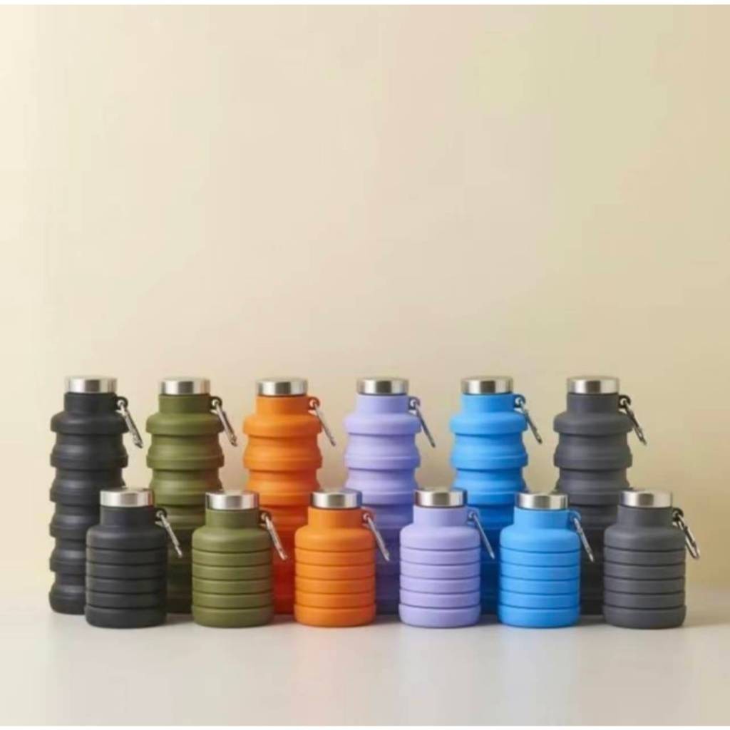 500ml Collapsible Silicone Water Bottle with Clip Portable Travel Sport ...