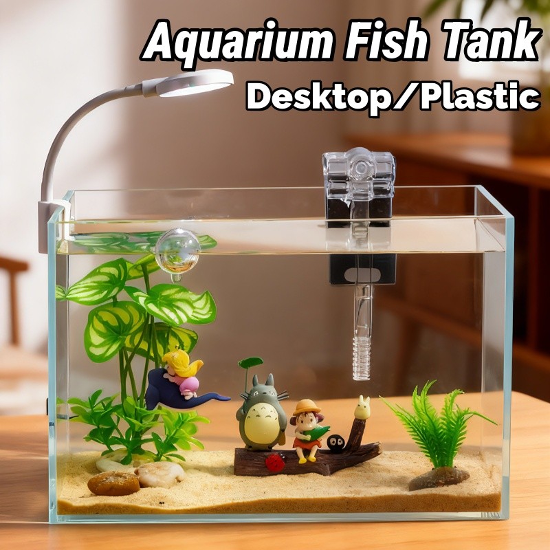 Aquarium Fish Tank Desktop Fish Bowl with Led Clamp Light High ...