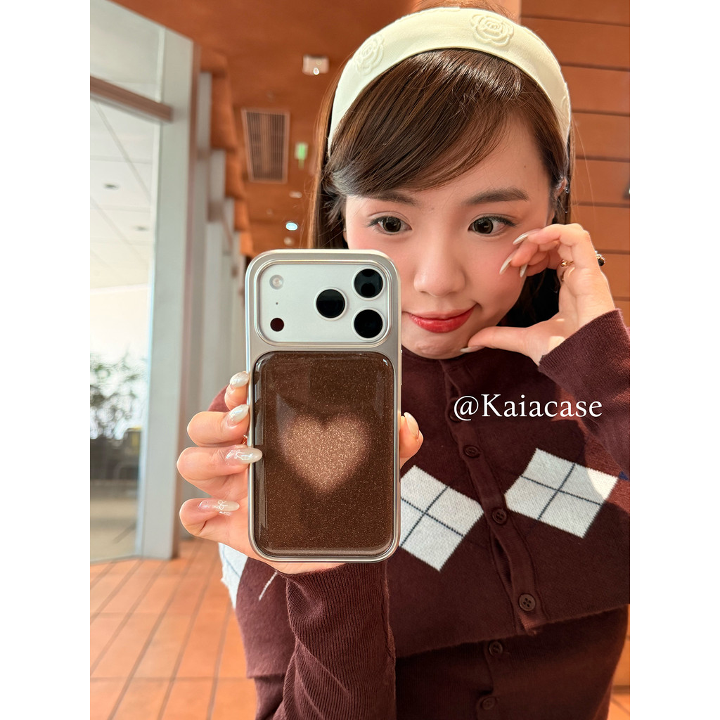 Advanced Sense Maillard Brown Glitter Heart Mobile Phone Shell Drop ...