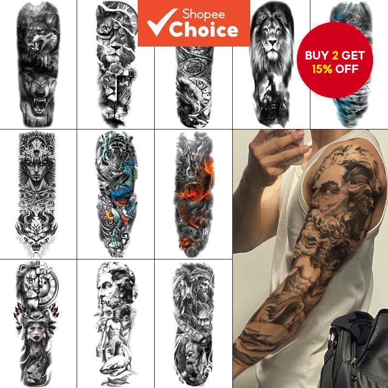 Waterproof Temporary Full Arm Tattoo - Universal Adhesive Fake Tattoo ...