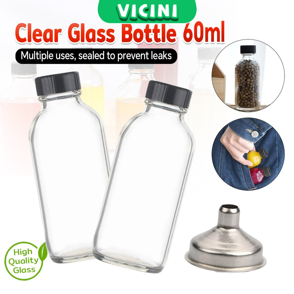 Vicini 60ml Small Glass Bottle with Lid Leak-Proof Clear Boston Bottle ...