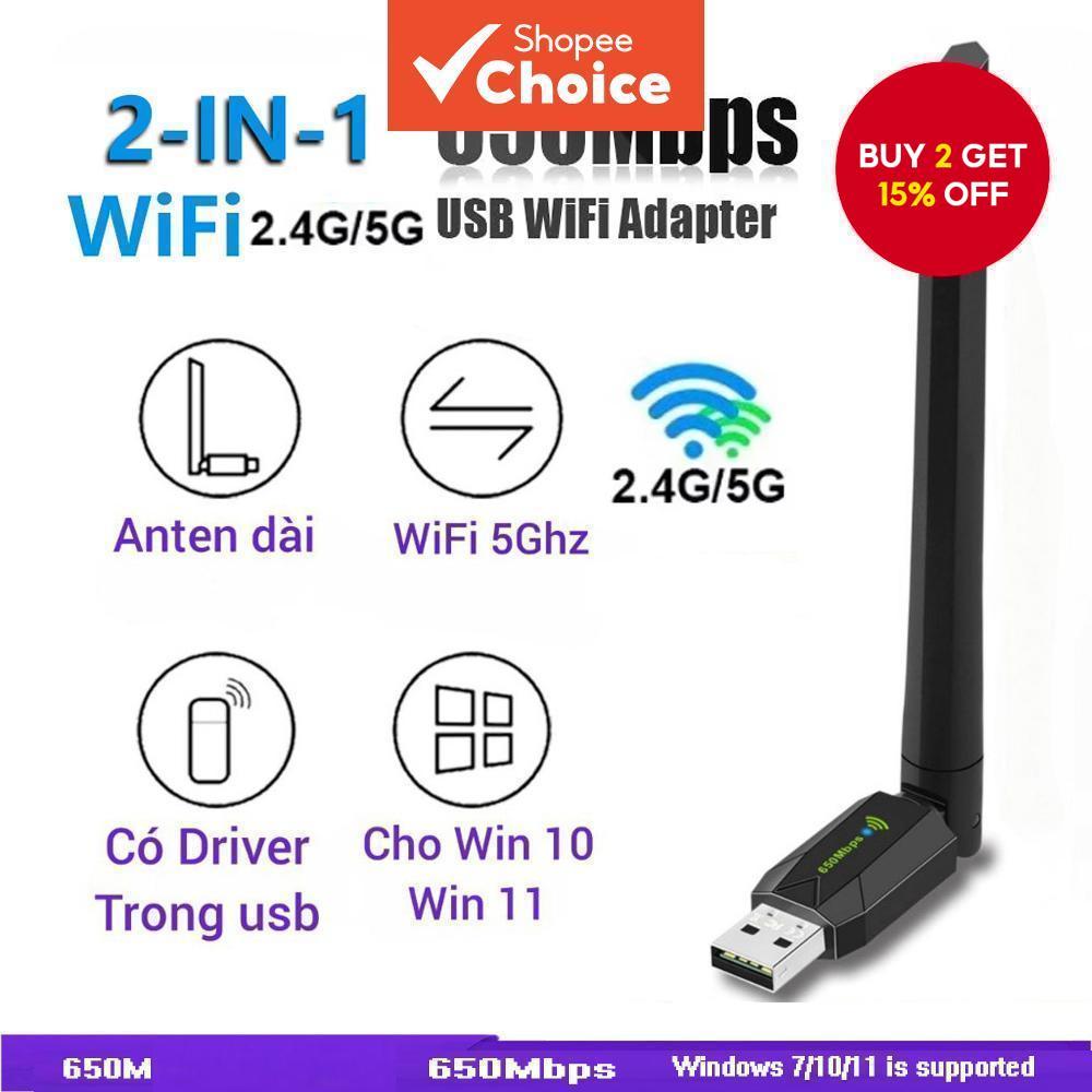 Network Card USB WiFi Adapter Dual Band 2.4G 5GHz 650Mbps Wi-Fi Antenna ...