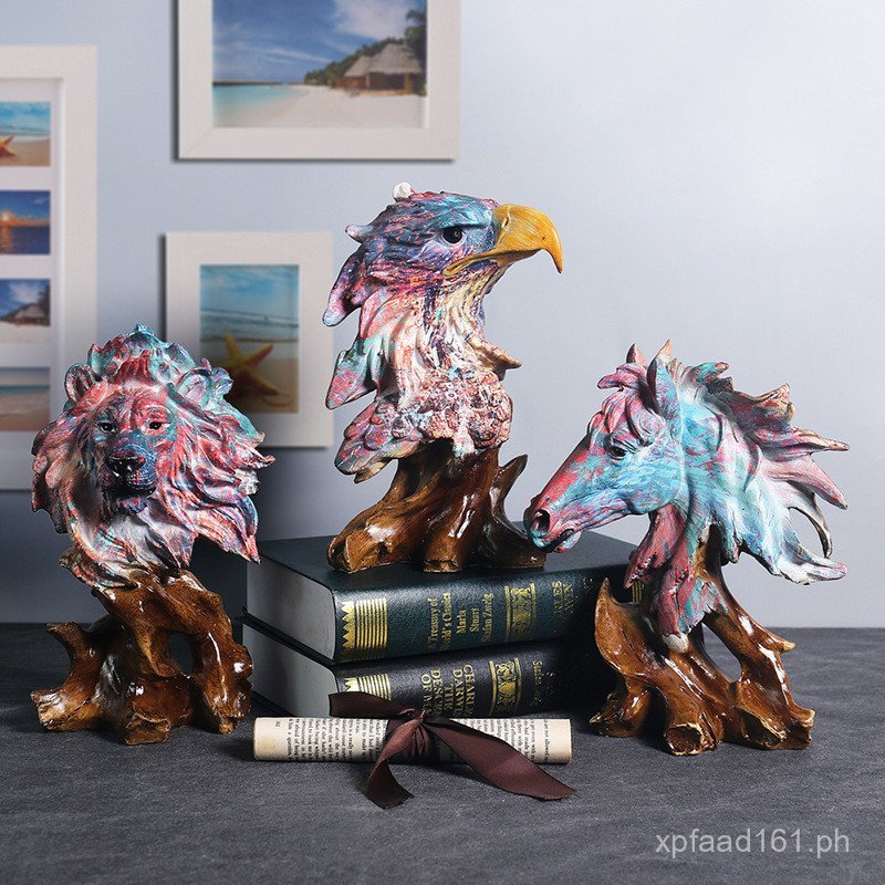 TV Cabinet European Style Resin Office Eagle Head Animal Head Ornament ...