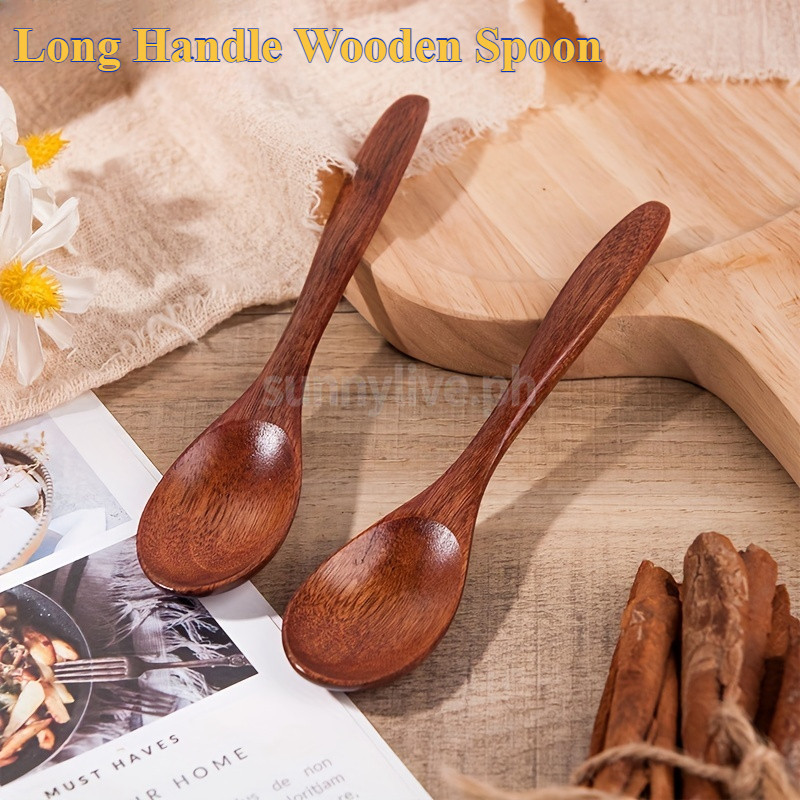 Long Handle Wooden Spoon Wood Honey Dessert Spoon Wood Soup Spoon ...