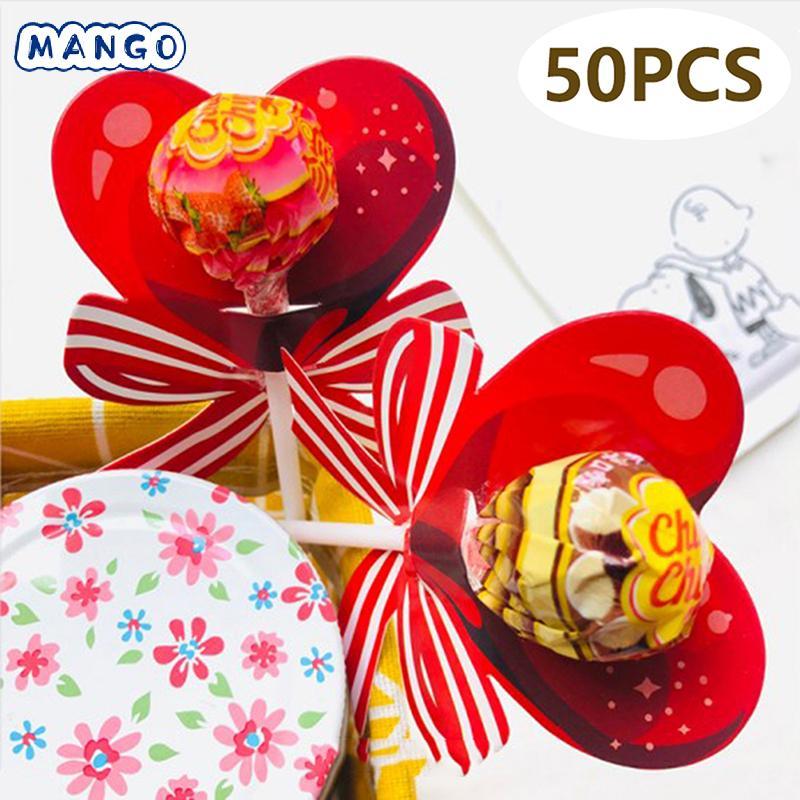 [Mango] 50pcs Red Heart Bow Lollipop Decorating Cards For Valentine's ...