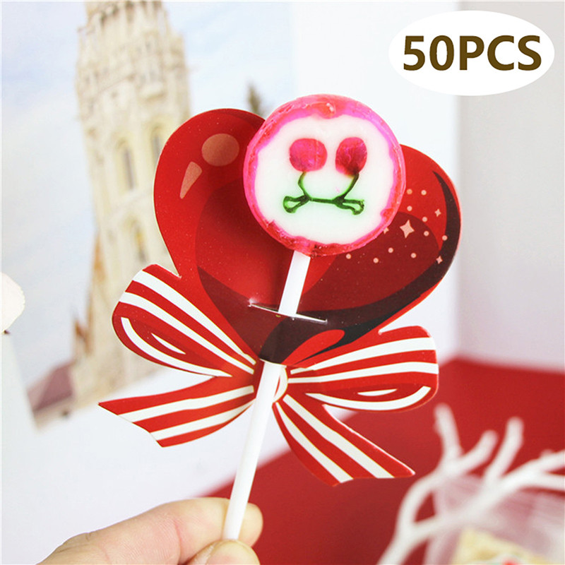 [Mango] 50pcs Red Heart Bow Lollipop Decorating Cards For Valentine's ...