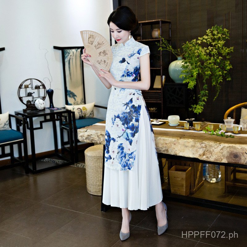 2020Ao Dai Cheongsam Long Style New Improved Long Style Silk Daily ...