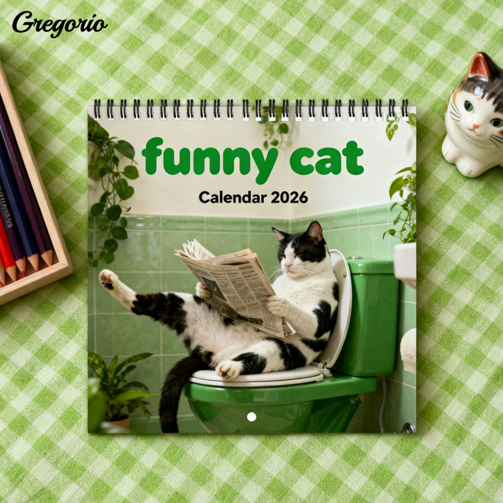 Humorous Cat Wall Calendar Cozy Bathroom Cat Art Calendar 2026 Funny ...