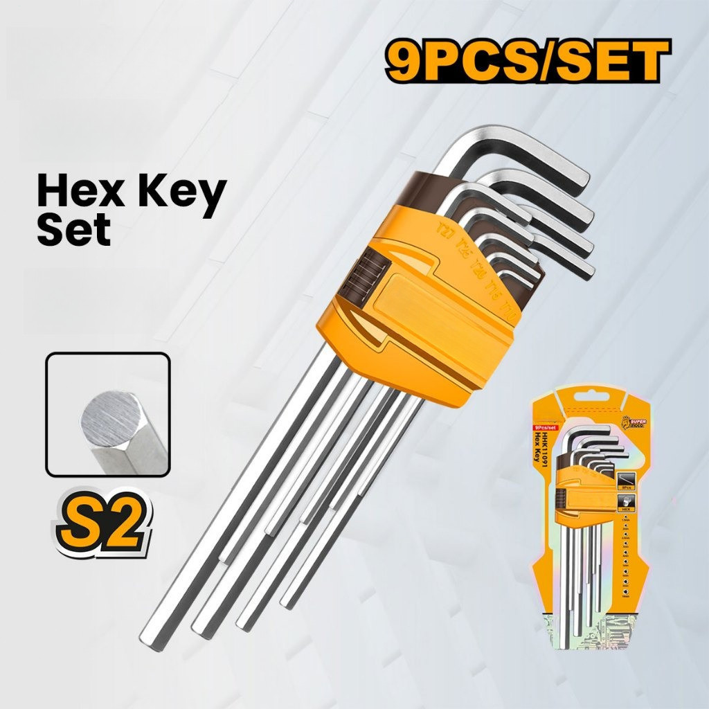 9PCS Long L-Type Hex Key Set Chrome Plated Allen Wrench Hand Tools ...
