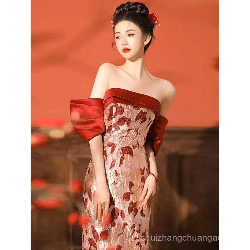 Off-Shoulder Toast Dress Bride Wedding Engagement Dress Women's Evening ...