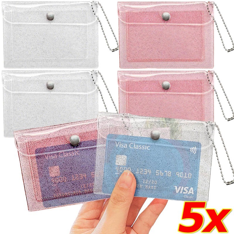 1/3/5Pcs Glitter Transparent PVC Card Bag / Waterproof Coin Purse ...