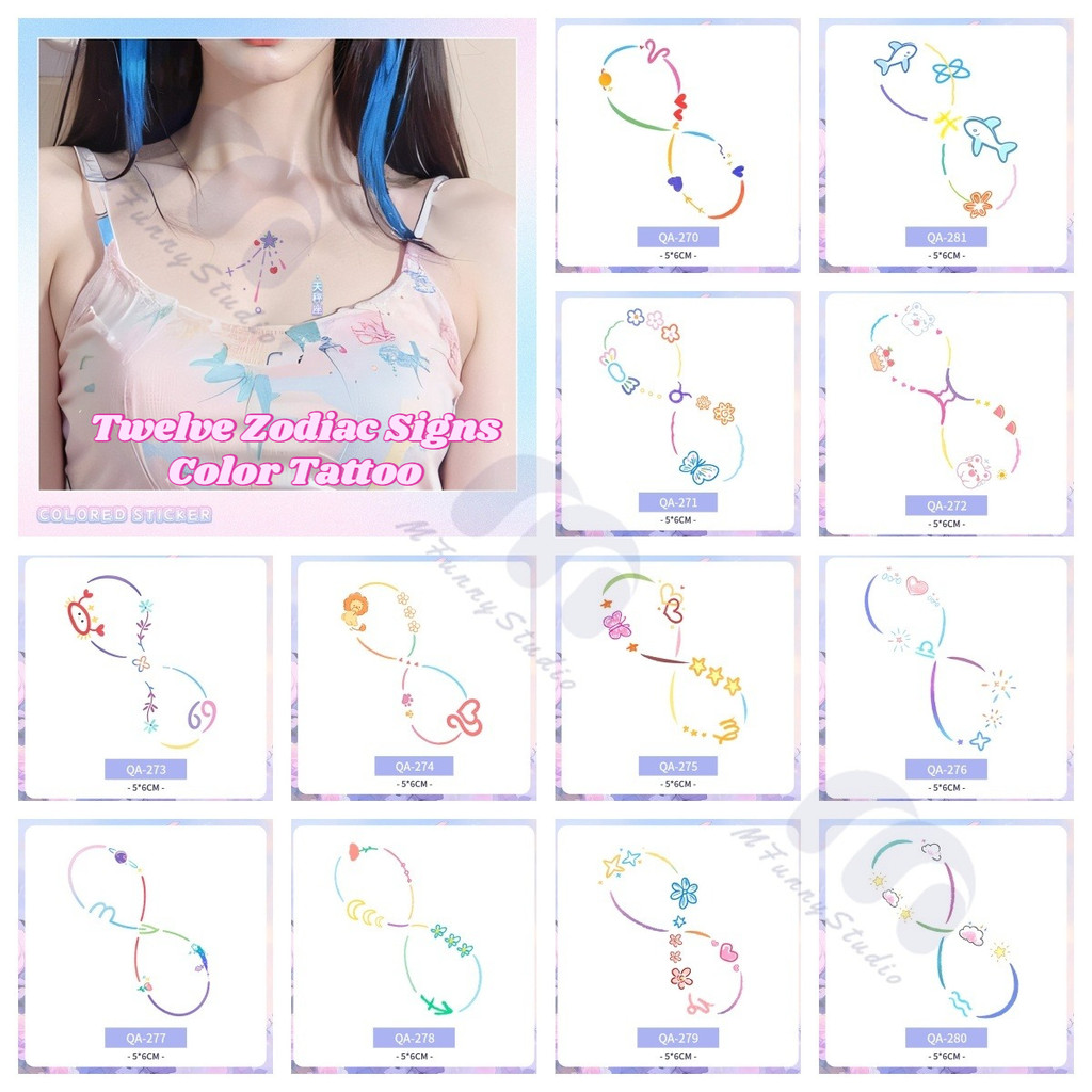 【MF Magic Tattoo】Temporary Tattoo Wrist Arm Thigh Leg Twelve Zodiac ...