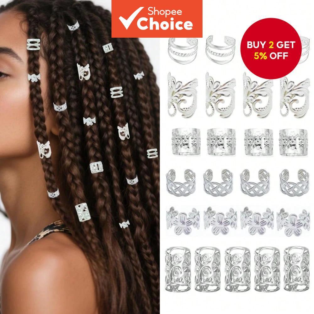 Adjustable Braid Decor Set Of 60, Silver Metal Rings For Dreadlocks ...