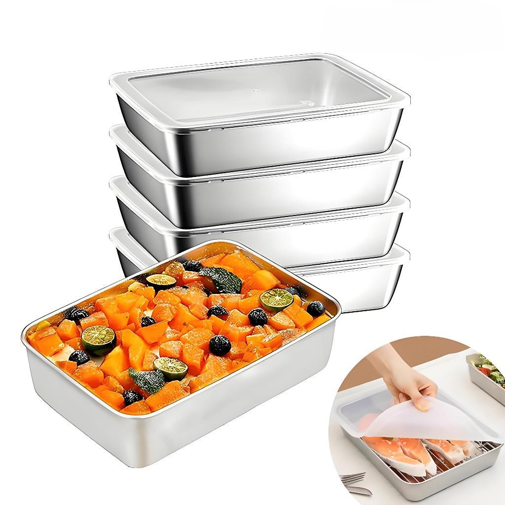Stainless Steel Food Storage Box with Sealed Lid Japanese Style Tray ...
