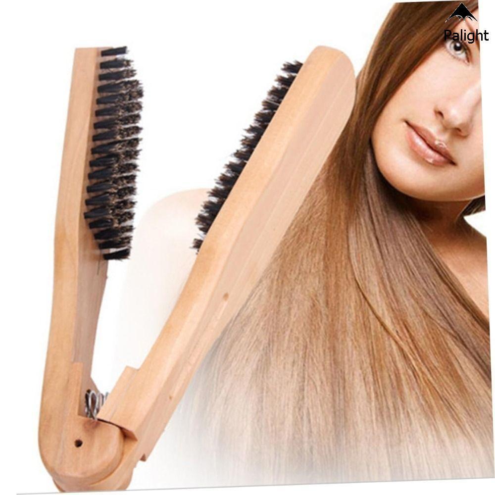 Wooden V-Shaped Hair Straightener Comb - Anti Static Professional ...