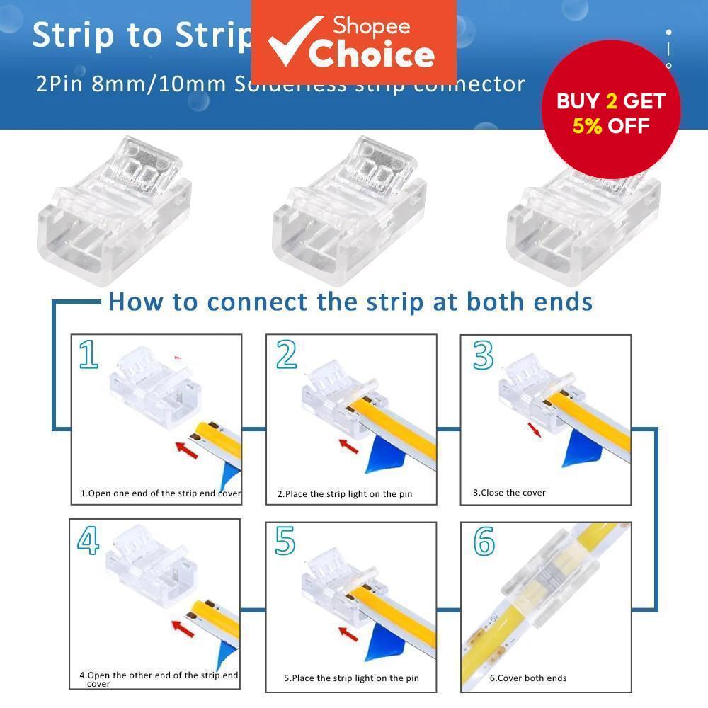 2-Pin LED Strip Connector - 8mm L-Shape Corner for SMD/COB 5050/2835 ...