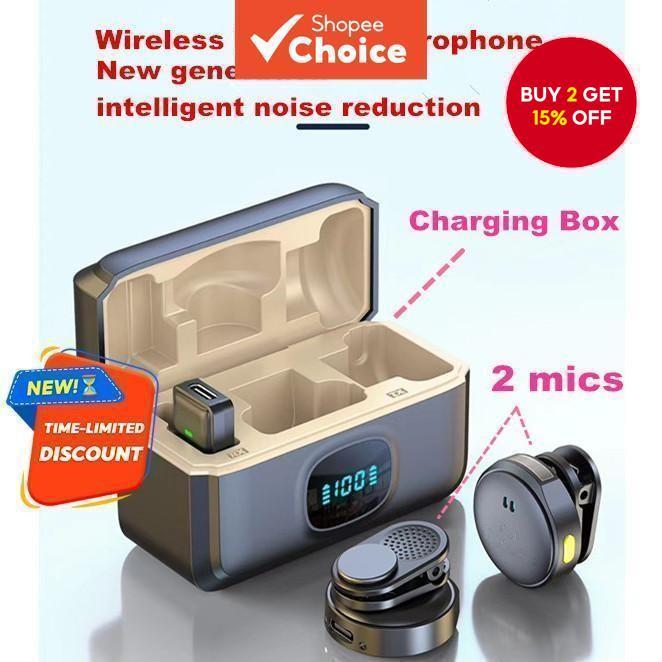Wireless Lapel Microphone Magnetic Mic with Charging Box for Cellphone ...