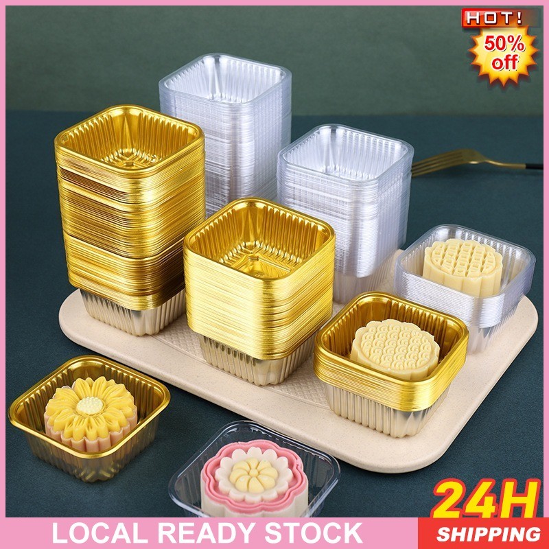 100PCS Mooncake Tray Clear Transparent Tray Pastry Dessert Bread Square ...