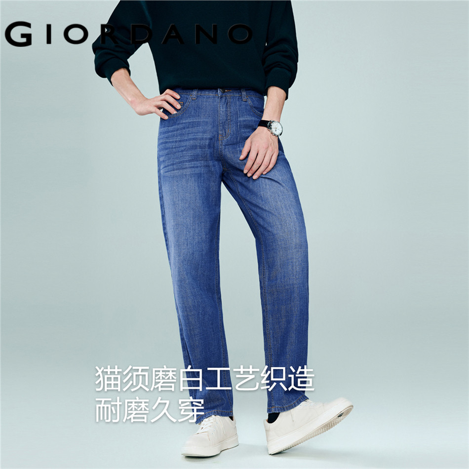 GIORDANO MEN 100% Cotton moustache effect denim jeans 13115864 | Shopee ...