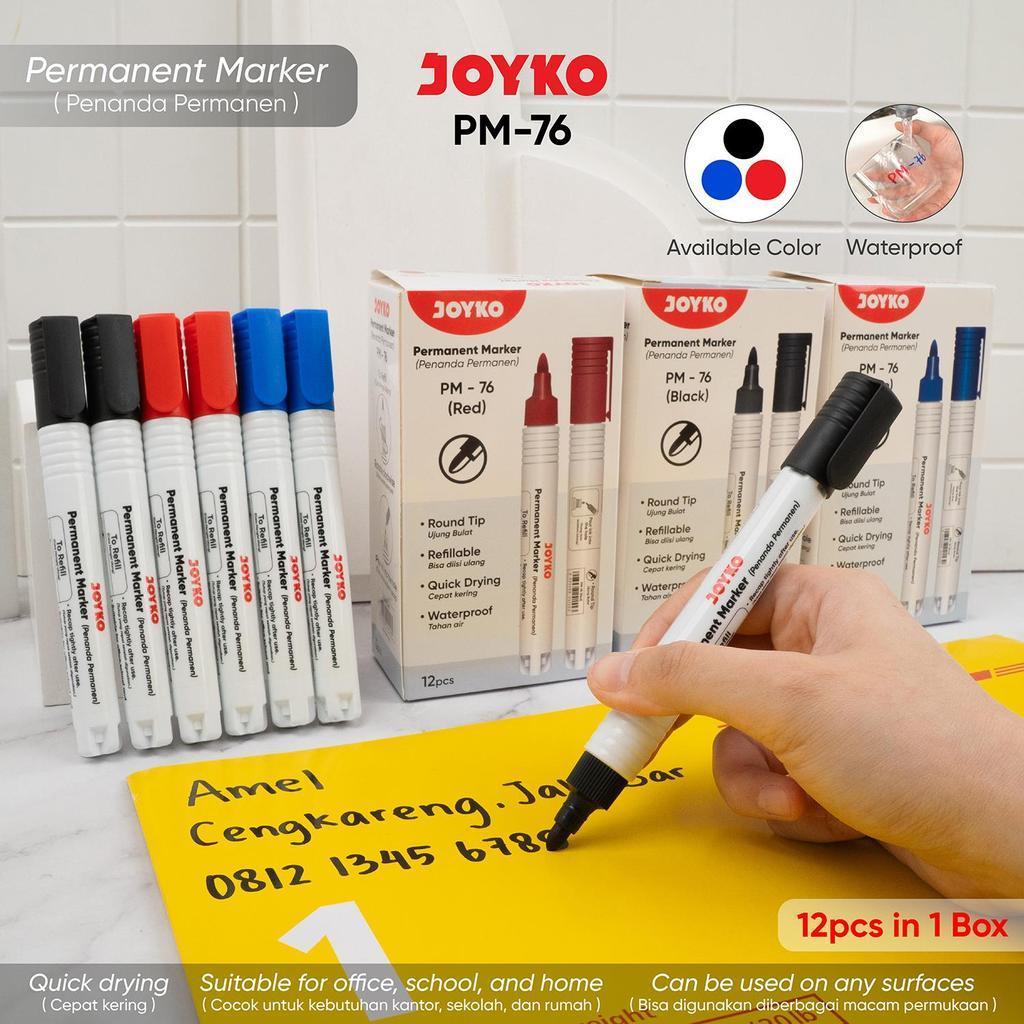 (BOX = 12PC) JOYKO Spidol Permanen Marker 1 Pack PM-76 | Shopee Philippines