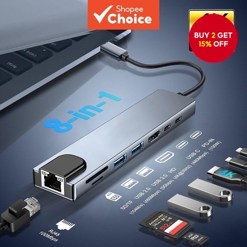 USB HUB Port HDMI TF SD Card Reader Splitter for Macbook PC PD Charge 8 ...
