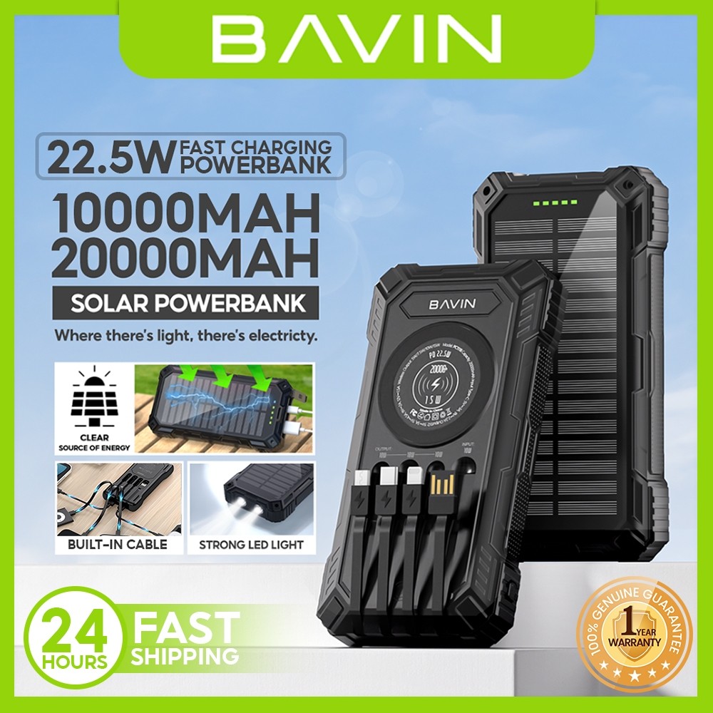BAVIN PC1117 10000mAh /20000mAh Portable Wireless Solar Powerbank 22.5W ...