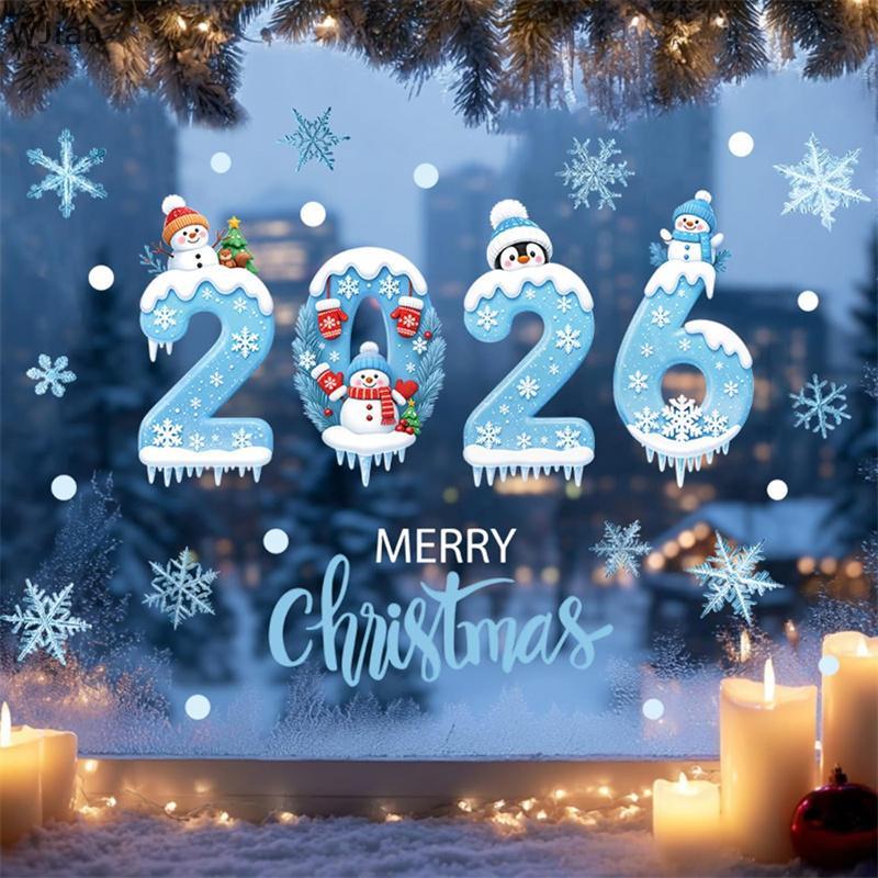 [WJI] 2026 Christmas Window Stickers Blue Christmas Snowman Snowflakes ...