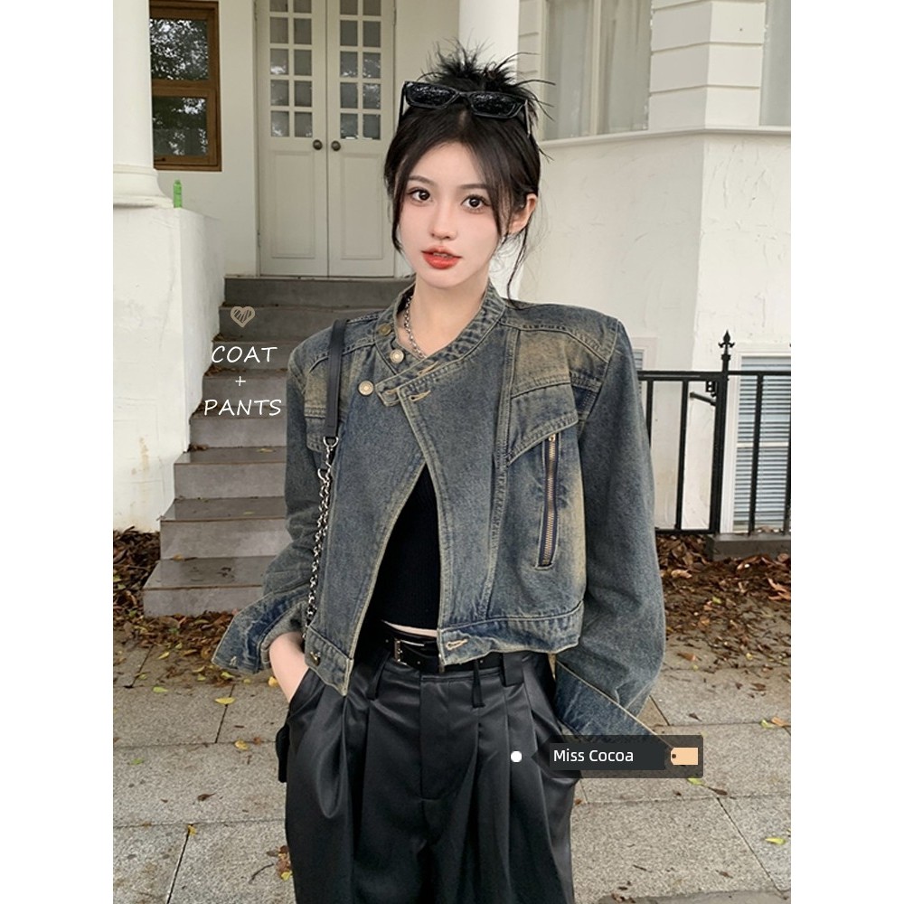 Denim Vintage Short Jacket Top Ins Biker Suit | Shopee Philippines