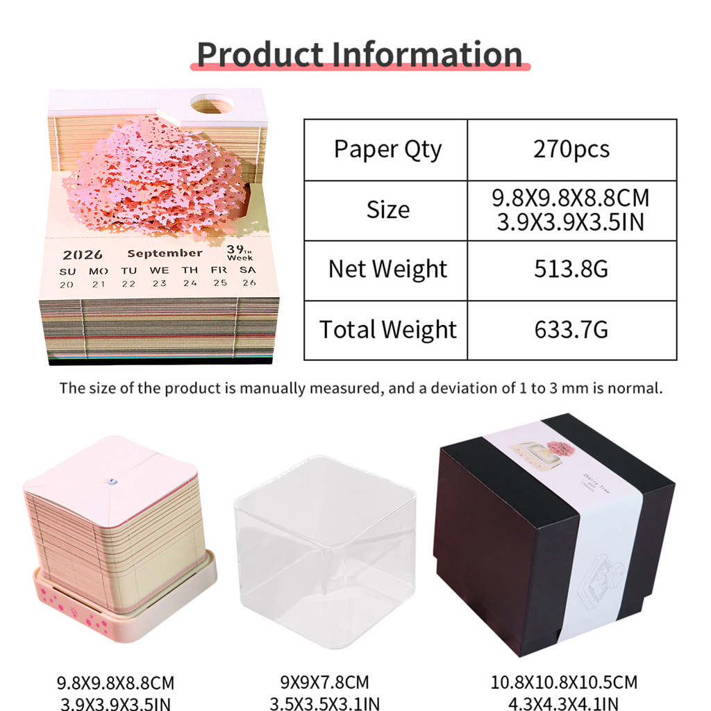 [Acatcool.ph] Time Piece Calendar 2026 3D Memo Pads Calendar 3D Art ...