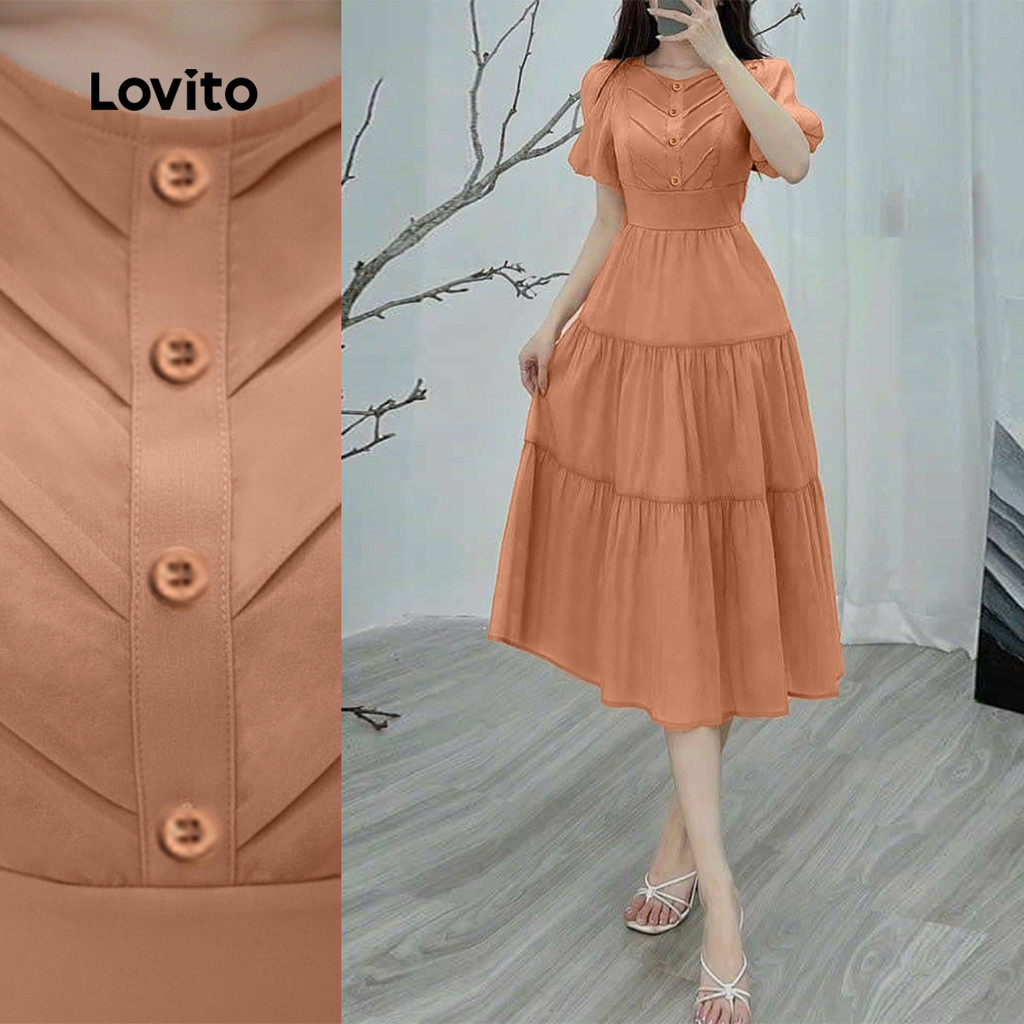 Lovito Women Casual Dress Structure Line Spring/summer Khaki Dress ...