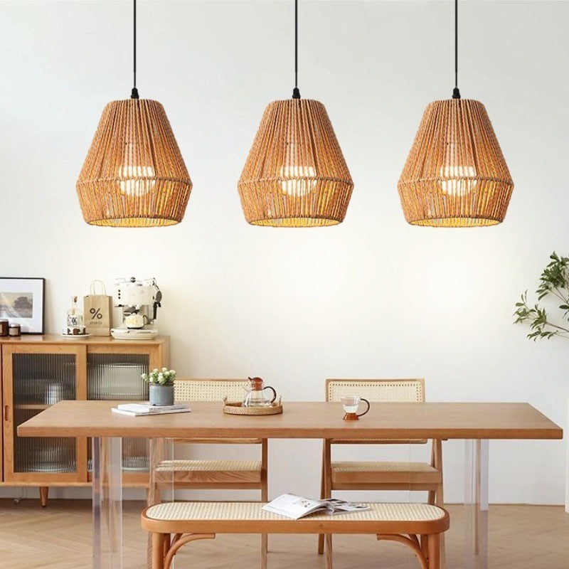 K2_Light Modern Bamboo Lantern Handwoven Chandelier Dining Lamp Pendant ...