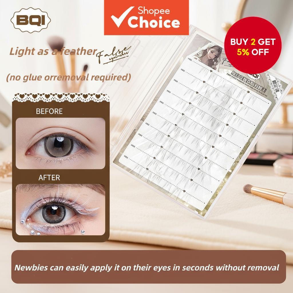 BQI White Bridal Glue-Free Lashes, COSPLAY, Transparent, Thin Base ...
