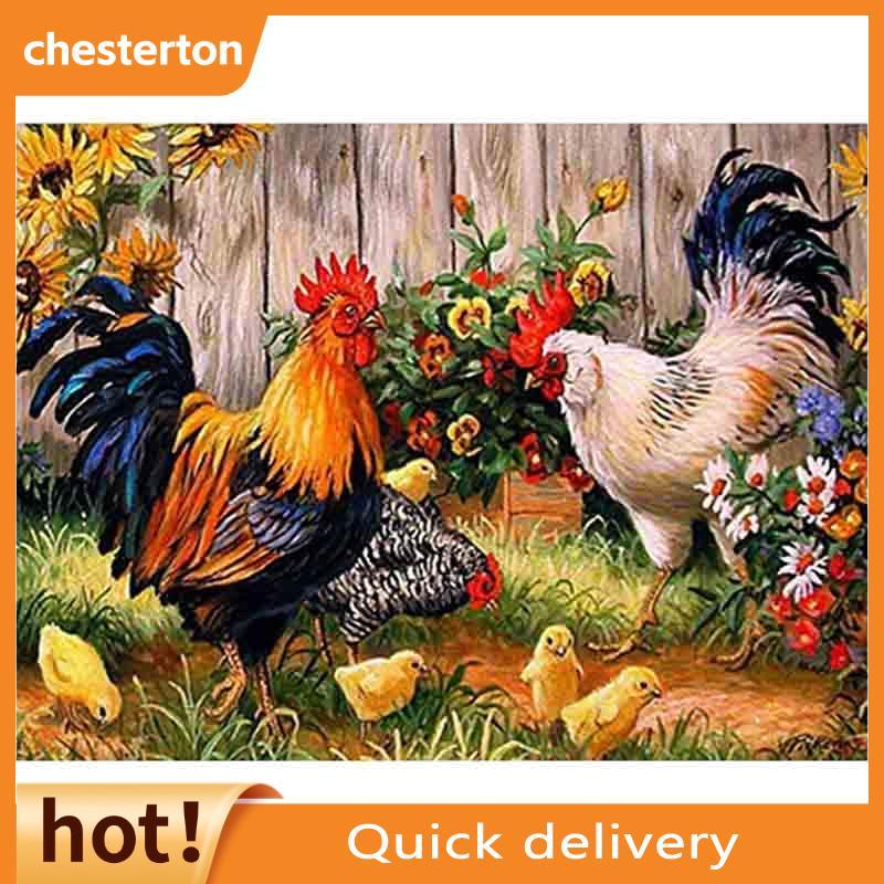 DIY By Number Kit, Full Drill Rooster Hen Chicks Embroidery Arts Craft ...