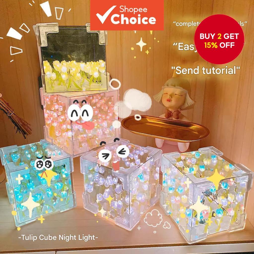 Night Lamp Creative Diy Tulip Flower Sea Cube Three-Dimensional Small ...