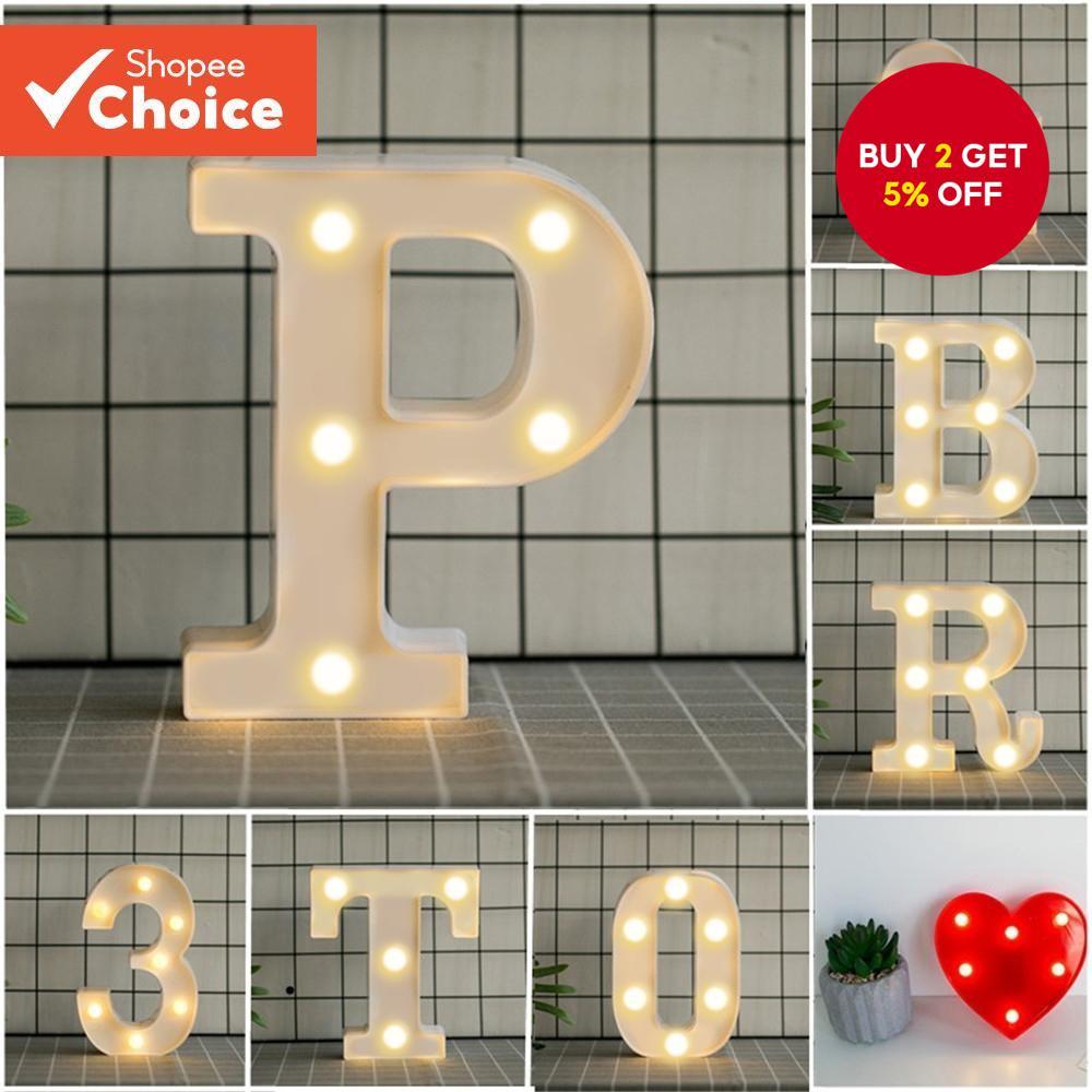 26 Letter LED Lights Luminous Number 0-9Lamp Wedding Birthday Christmas ...