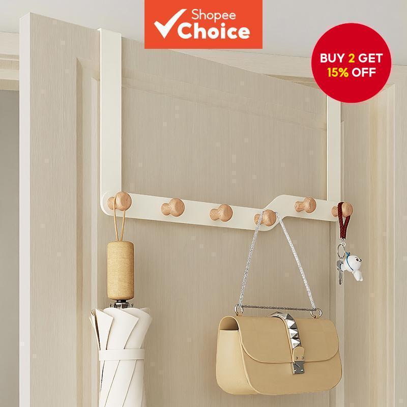 Natural Wood Style Sliding Door Hooks - Ivory White Clothes Hangers for ...