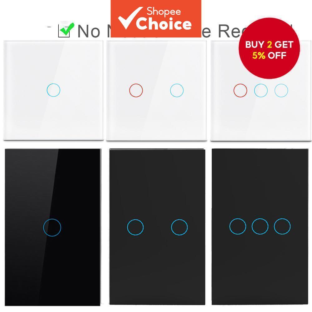 US EU Wall Touch Switch Crystal Tempered Glass Panel Light Switches 1/2 ...