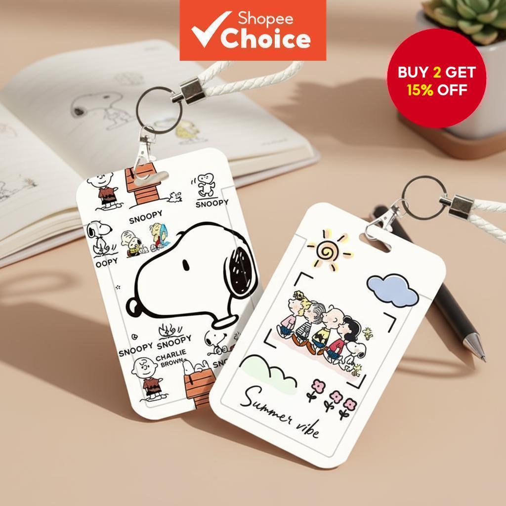 Snoopy Cute Student Card Holder - Neck Hanging Retractable Cartoon Bus ...