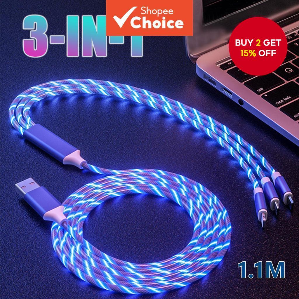RGB Band LED light 3 in 1 Fast Charging Cable Type-C Micro USB Colorful ...