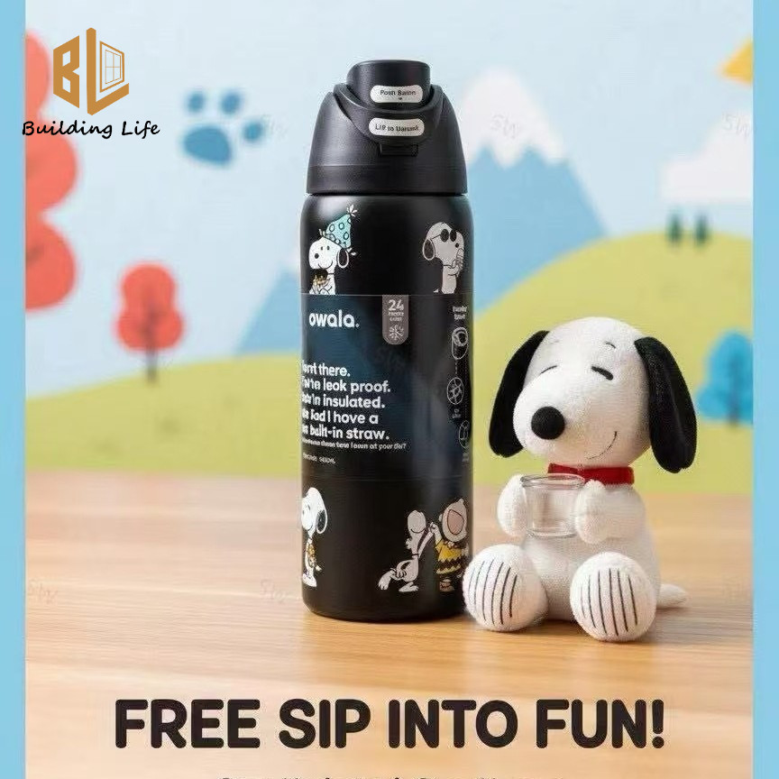 Owala X Snoopy Tumbler 32oz Black Snoopy Cartoon Stainless Steel Travel ...