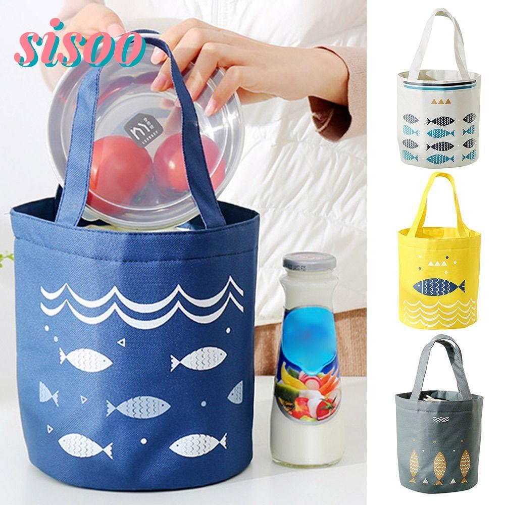 SISOO Round Lunch Bag, Round Barrel Large Capacity Picnic Lunch Box ...