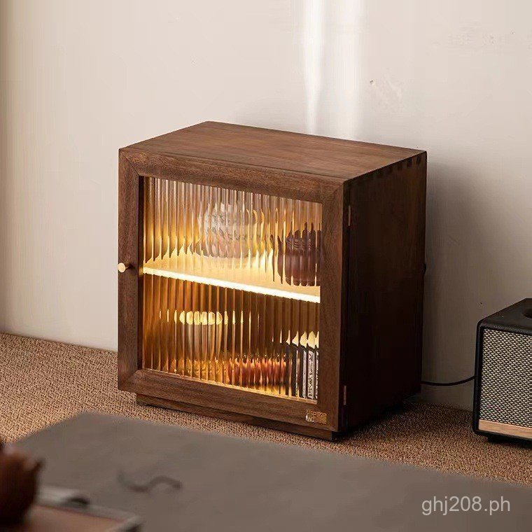 Tea Storage Cabinet Dustproof Desktop with Light Walnut Solid Wood Tea ...