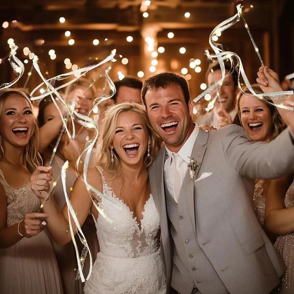 50Pcs Light up Wedding Wands LED Ribbon Wands Sparklers with Bells ...