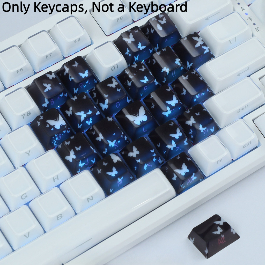 Cherry Butterfly Transparent Heart Side Engraved Keycap Added Pink ...