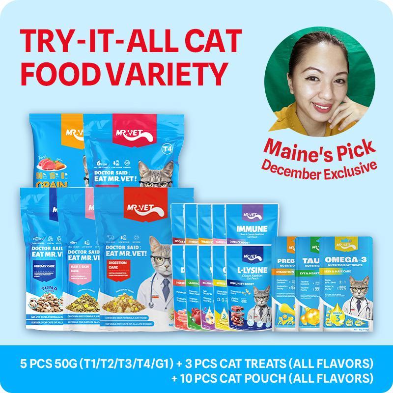 MR.VET All Cat Food Variety Combo 50g (T1, T2, T3, T4, G1) x Flavor ...