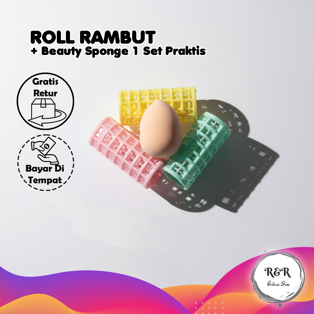 Roll rambut + Beauty Sponge Hair Roller and Beauty Sponge Travel ...
